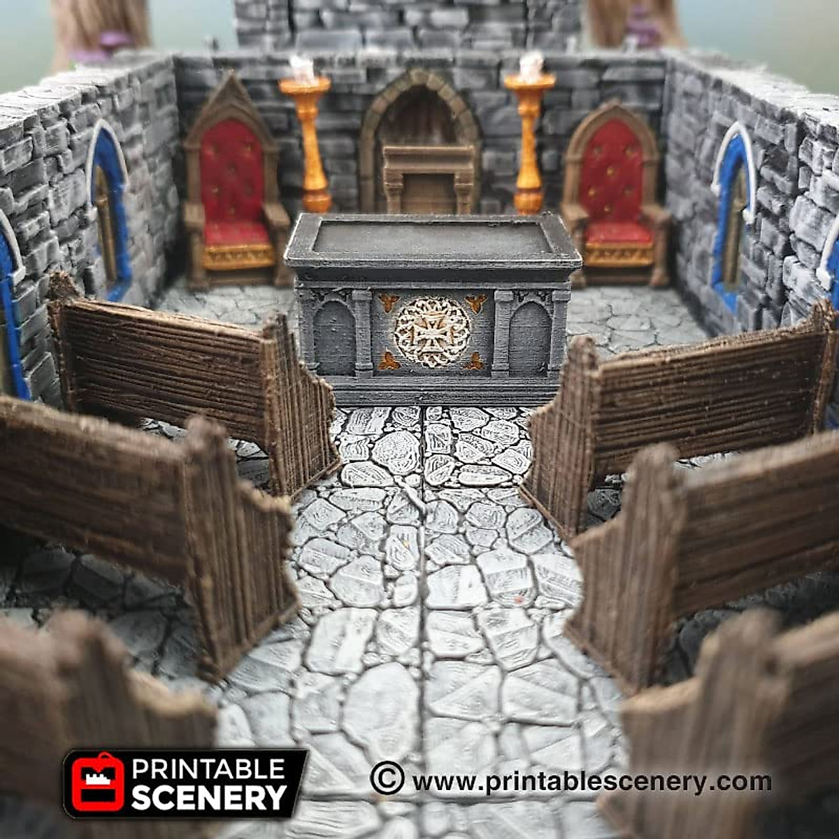 3DEGOS Church Chapel Chattels Furniture Set DND Terrain 28mm for Dungeons and Dragons, D&D, Pathfinder, Warhammer 40k, RPG, Miniatures, Age of Sigmar, Tabletop, D and D, Dungeons and Dragons Gifts