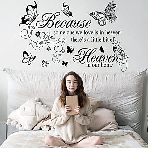Wall Decals Inspirational Wall Saying Because Someone We Love is in Heaven Vinyl Wall Decor Peel and Stick Lettering Words Memory Wall Art Sign Wall Sticker for Living Room Bedroom Home Decor.