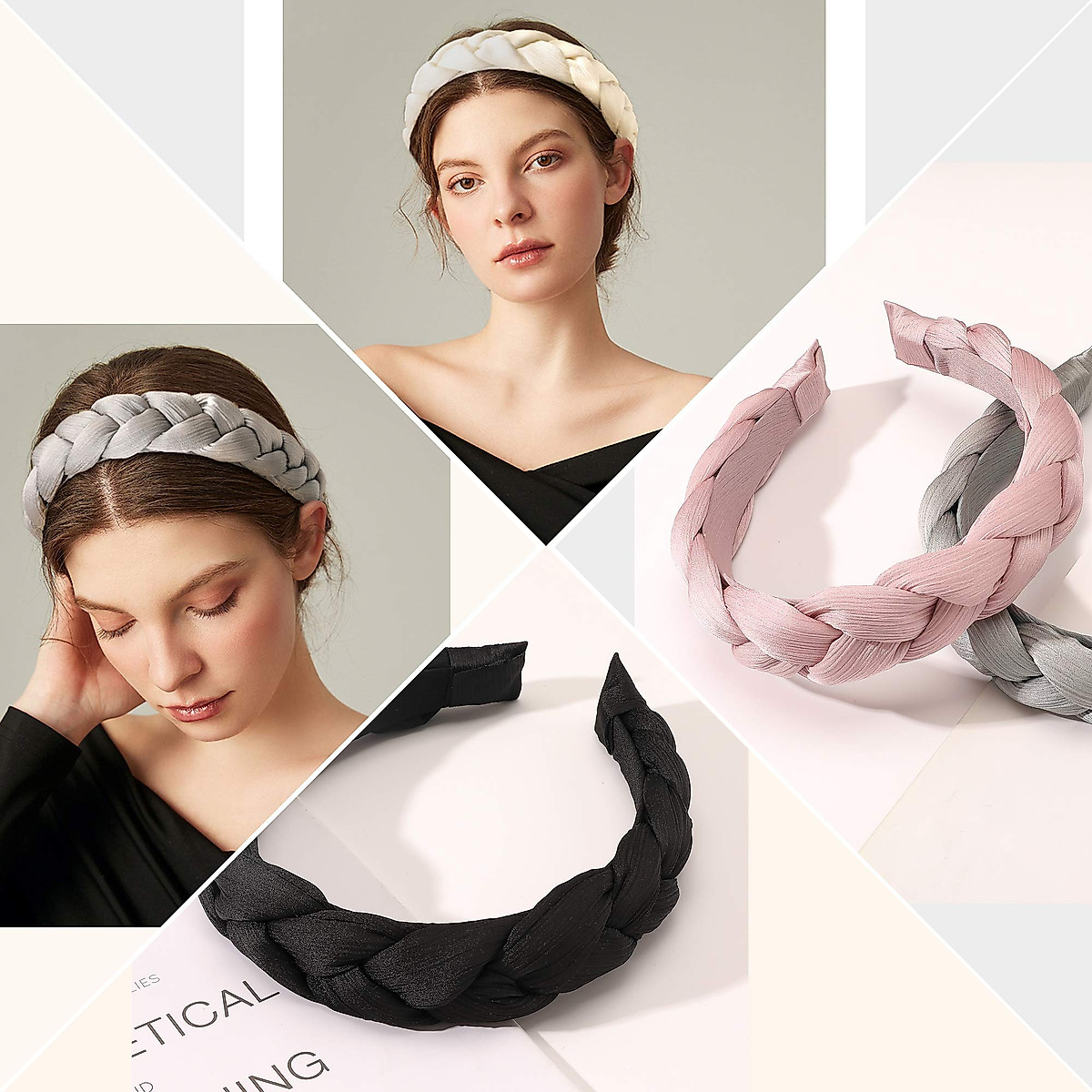 Ivyu Headbands Women Hair Head Hands Braided Head Band Twist Hairbands for Girls Black Pink Gray White Hair Band