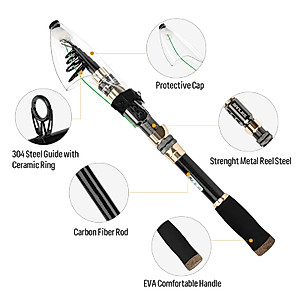SANLIKE 5.9' Fishing Rod and Reel Combo, Fishing Rod, Fishing Pole, Fishing Gear and Equipment, Carbon Fiber Travel Fishing Rod, Fishing Pole Set for Sea, Lakes, Men's Gift, Travel