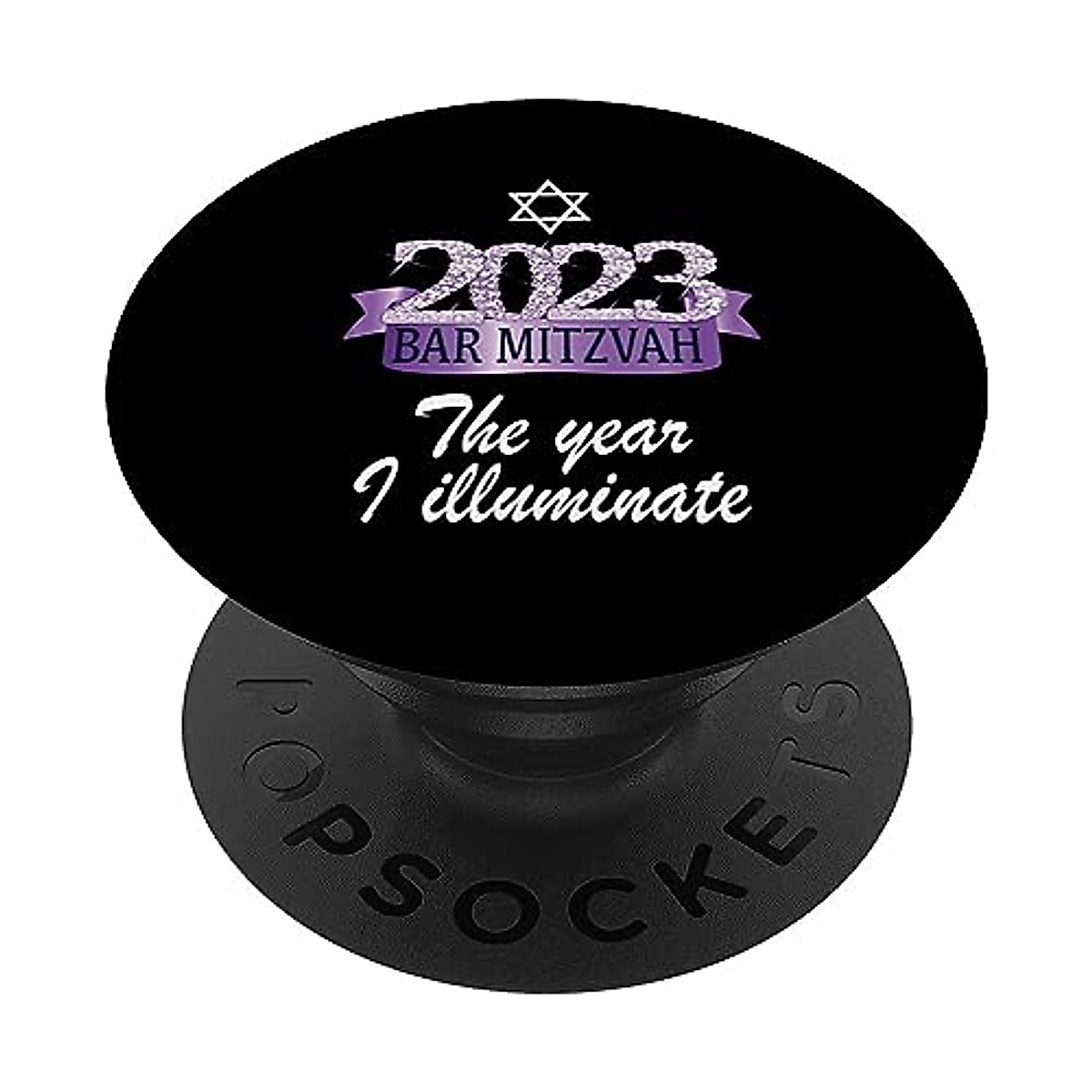 2023 Bar Mitzvah Quote Festive Black Purple Decor PopSockets Standard PopGrip