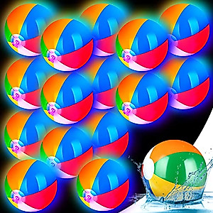 50 Pcs Mini Light Up Beach Balls 5 in LED Beach Balls Mini Glowing Inflatable Beach Balls for Summer Pool Hawaiian Party Decorations Water Games