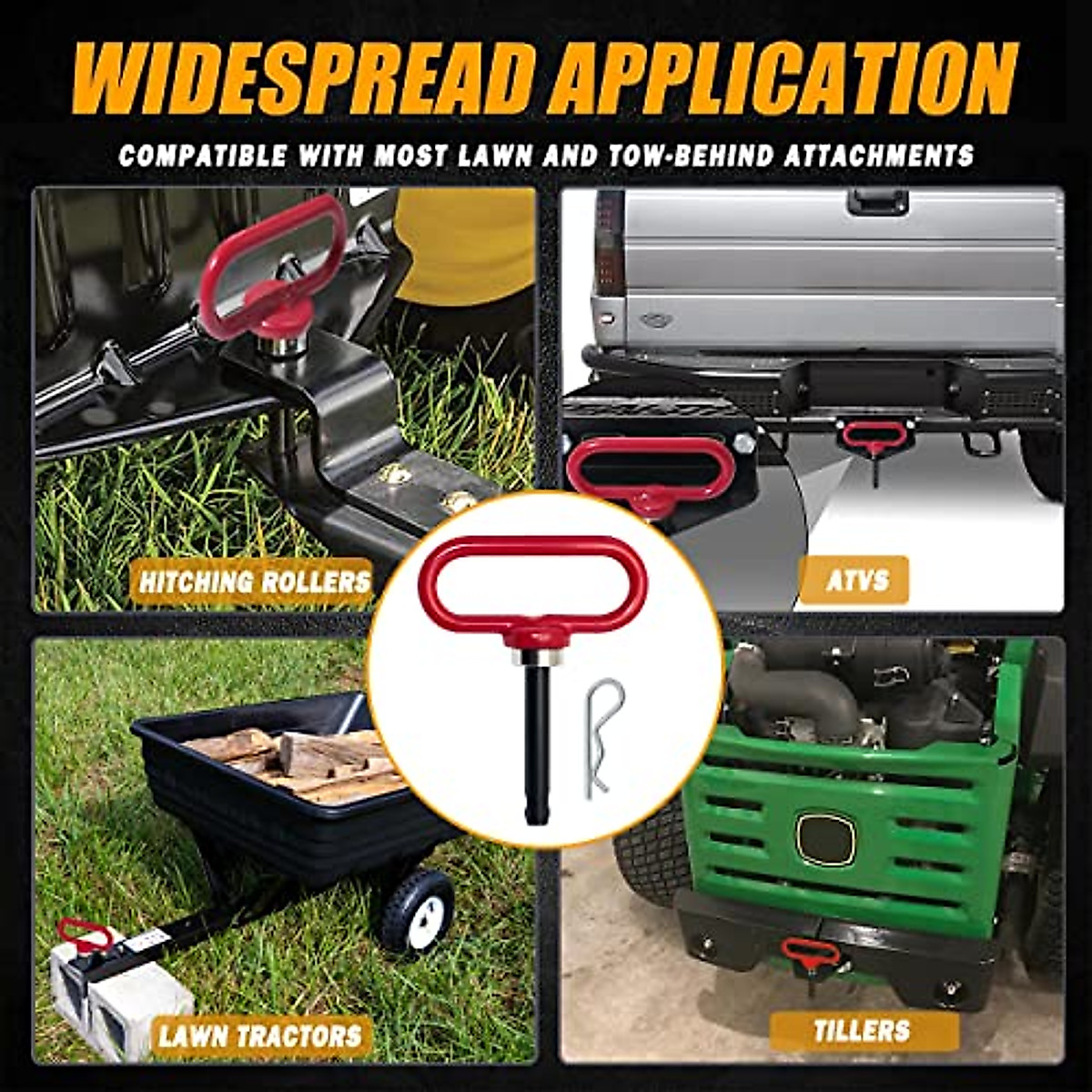 EilxMag Magnetic Hitch Pin, Lawn Mower Trailer Hitch Pins - Strong Heavy Duty Neodymium Magnet Trailer Gate Pin for Mowers, Lawn Tractors, Towing Cargo, ATV - Simple One Handed Hook On & Off（Red）