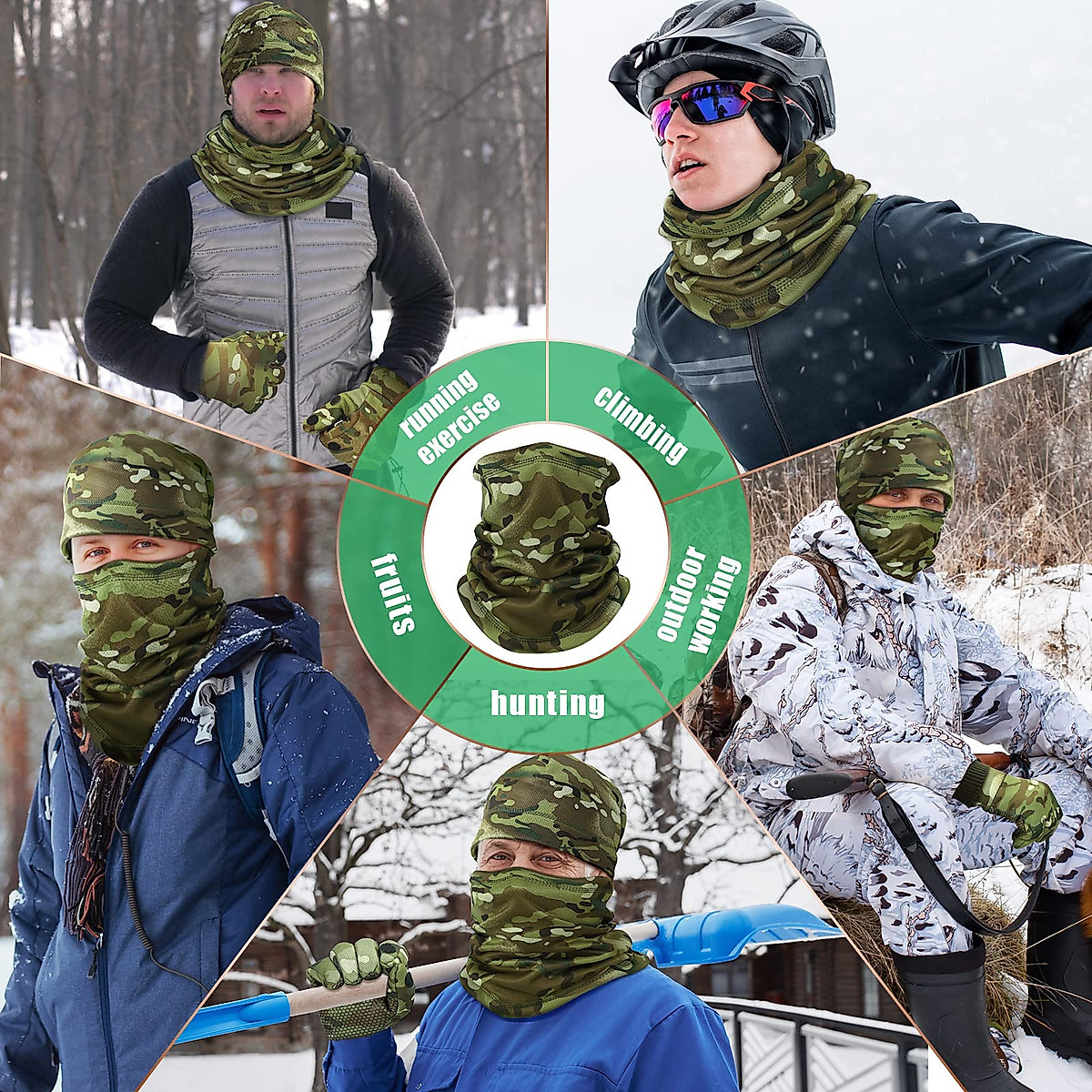 Janmercy 3 Pcs Camouflage Beanie Gloves and Scarf Set Include Beanie Neck Gaiter, 1 Pair Full Finger Hunting Gloves (Vintage Color)