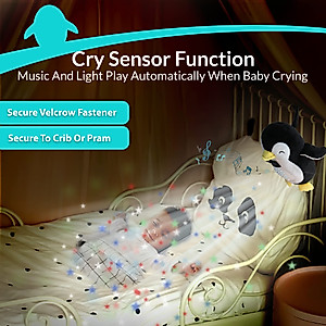 Baby Sleep Soother Penguin, White Noise Machine, Crib Toy with Cry Activated Sensor, Unique Baby Girl Gifts & Baby Boy Gifts, Woodland Baby Shower Gifts, Portable Sleep Aid Night Light