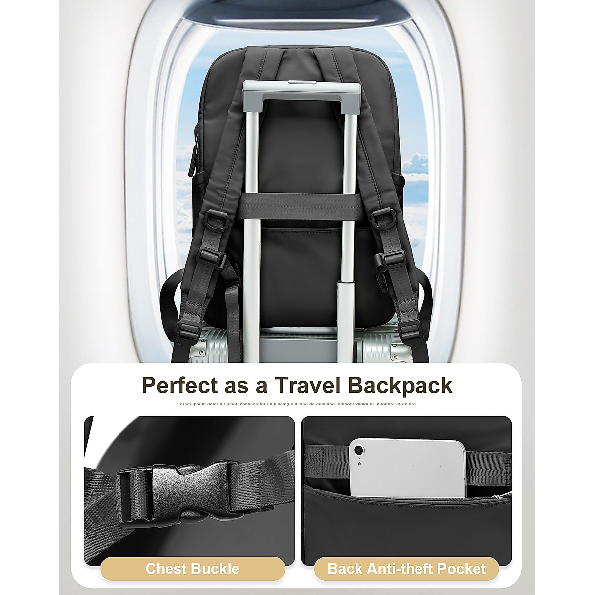 suratio Black Laptop Backpack for Women Gym Backpack Casual Daypack Backpacks Travel Backpack for Traveling on Airplane Work Backpack for Men Lightweight Computer Backpack College Teacher Backpack