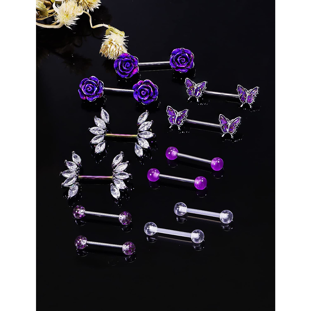 Kadogohno Nipple Rings for Women Nipple Piercing Jewelry 14G Green Rainbow Butterfly Nipple Rings Surgical Steel Screw Nipplerings Nipple Shield Ring Barbell Body Piercing Jewelry Set 9/16 Inch 14mm