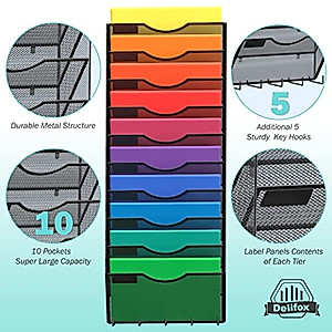 Delifox 10-Tier Wall Mounted Hanging File Organizer Metal Mesh Wall File Holder Organizer Magazine Rack Multipurpose Use for Office