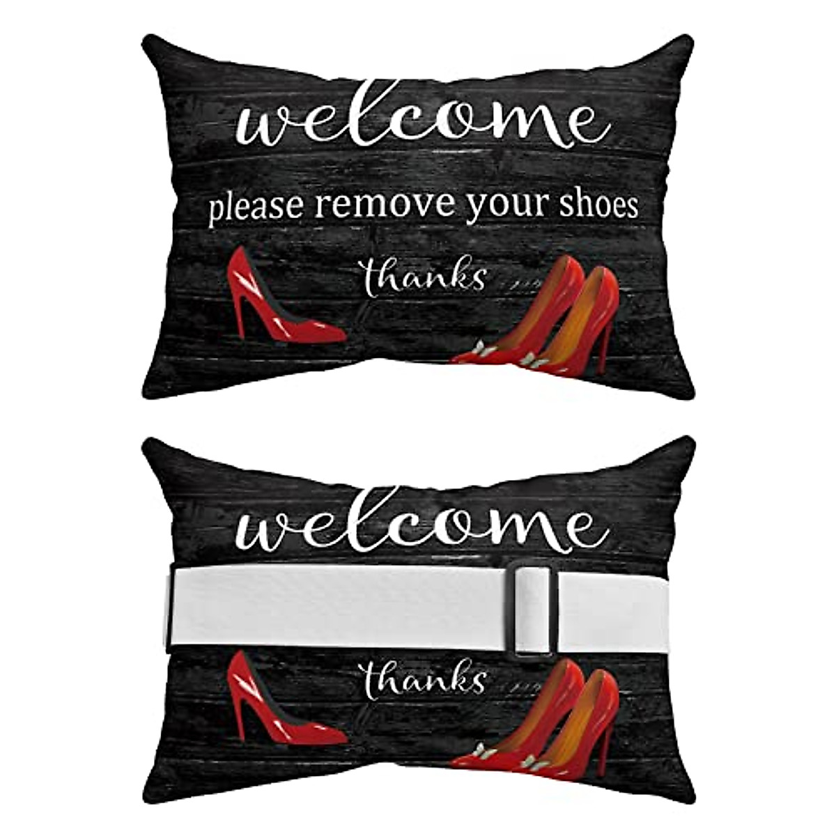 Outdoor Pillow for Recliner Lounge Chair Headrest, Welome Red High Heels Waterproof Lumbar/Head Pillow with Adjustable Elastic Stripe for Patio,Office,Beach,Pool,Car Seat Farmhouse Country Barn Wood