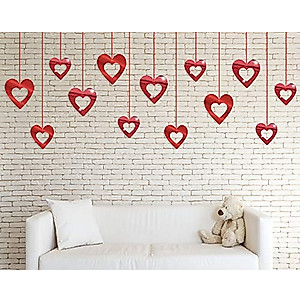 JOZON 40 Pieces Valentine's Day Glitter Heart Foil Hanging Decorations Red Hearts Hanging Ornaments Party Supplies for Indoor Outdoor Valentines Bridal Shower Anniversary Wedding Party Decorations