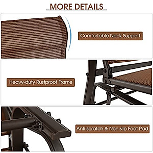 Tangkula Patio Glider Bench, 2-Person Outdoor Rocking Bench with High Back & Curved Armrests, Swing Glider Loveseat with Spacious Seat for Backyard, Balcony, Poolside, Porch (Brown)