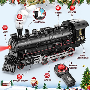 Hot Bee Train Set for Boys, Alloy Remote Control Train Sets with Steam Locomotive, Light Up Cars and Tracks, Electric Trains Set Toys for Toddler Kids, Christmas Toys Gifts for 3 4 5 6 7 8+ Year Old