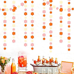 Orange-Pink Fall Party-Decorations Streamers-Garland - 52ft Boho Flower Hanging Paper Banner, Groovy Birthday Baby Bridal Shower Bachelorette Wedding Engagement Decor Hugfond