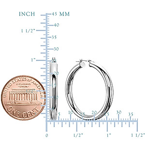 10k White Gold 3mm Shiny Round Tube Hoop Earrings, Diameter 25mm