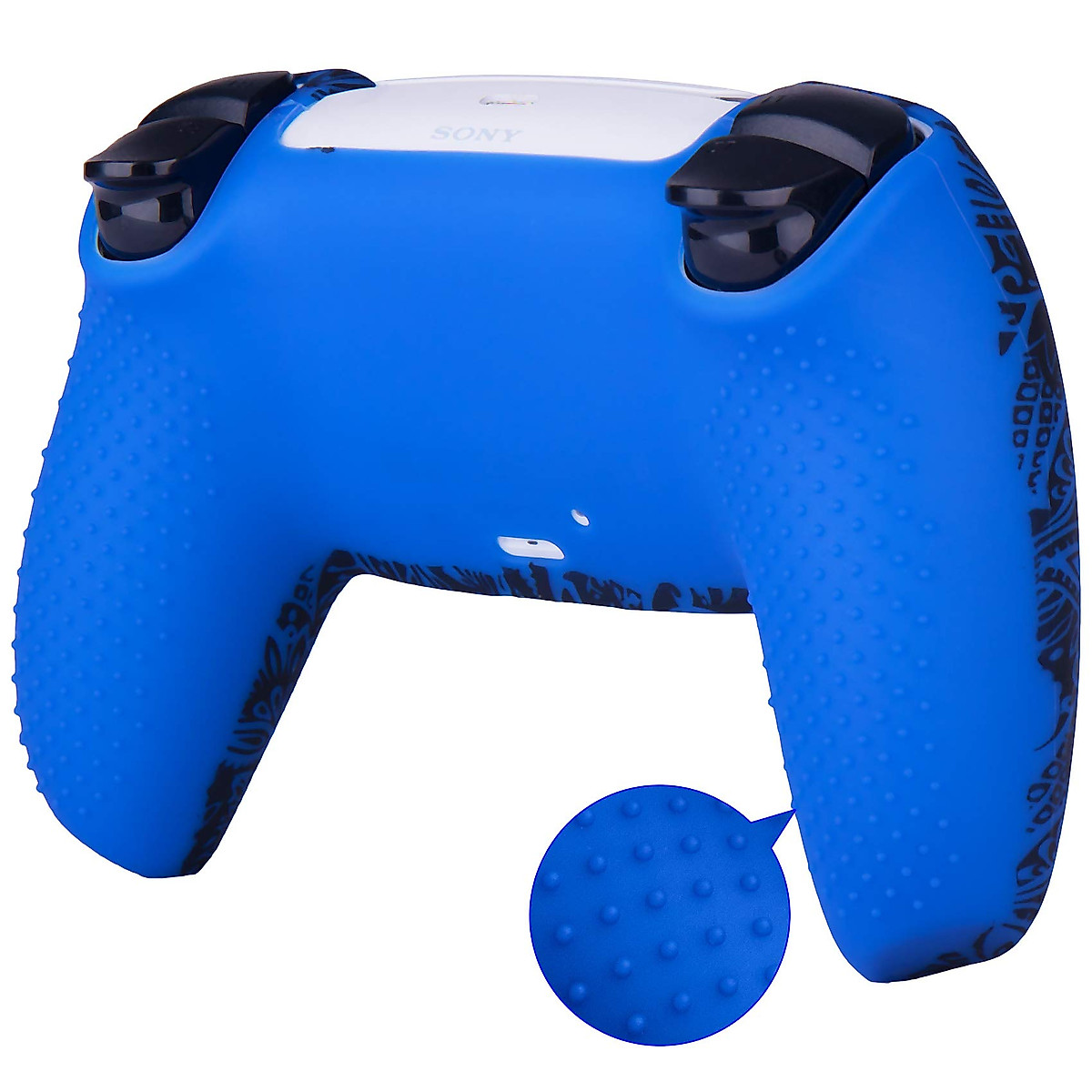 9CDeer 1 Piece of Silicone Transfer Print Protective Cover Skin + 10 Thumb Grips for PlayStation 5 / PS5 Controller Foliage Blue