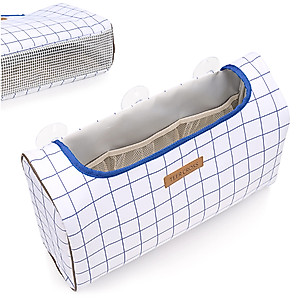 Large Bath Toy Storage with A Quick Dry Mesh Base. Sturdy Bath Toy Holder with 3 Strong Suction Cups. The Bath Toy Organizer Keeps Your Bathroom Tidy. Bathtub Toy Holder (Blue Check)