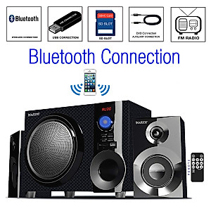 Boytone BT-210FD, Ultra Wireless Bluetooth Main unit, Powerful Sound with Powerful Bass System 30 watt, Excellent Quality Clear Sound & FM radio, with Remote Control Aux Port, SB/SD/ for Smartphone's , Tablets , Desktop Computers , Laptops ,Black Color
