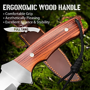 NedFoss JUNGLE KING Hunting Knife with Sheath, 13" Full Tang Knife Fixed Blade Camping Knife, 7" Large Blade Bushcraft Knife Survival Knife with Rosewood Handle, Outdoor Gifts for Men Women