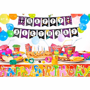 Nightmare Theme Birthday Banner Before Christmas Nightmare Birthday Party Decorations Supplies Jack Skellington and Sally Themed Birthday Banner for Kids Adults Birthday Party Indoor Outdoor Decors