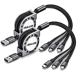 Multi Charging Cable 2Pack 4Ft 3 in 1 Retractable Fast Charging Cord Multi Charger Cable Multi USB Cable with IP/Type C/Micro USB Ports for Cell Phones,IP,Samsung Galaxy,Huawei,LG,HTC,Tablets and More