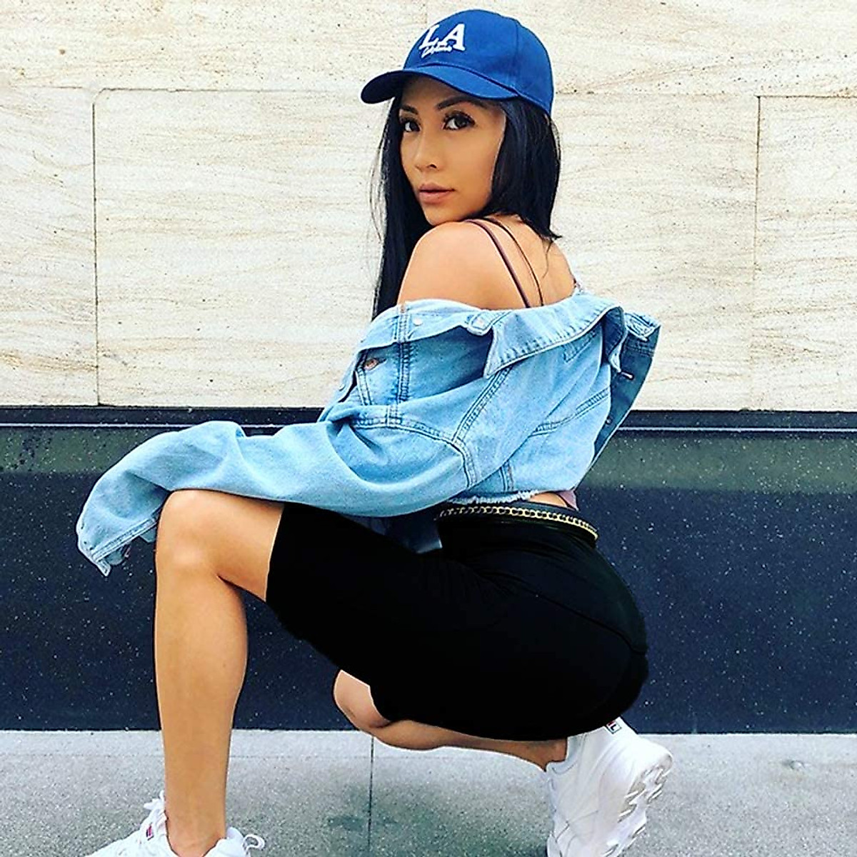 Aoliks Women's 8" Biker Shorts with Pockets High Waist Tummy Control Running Workout Spandex Gym Volleyball Yoga Shorts Black