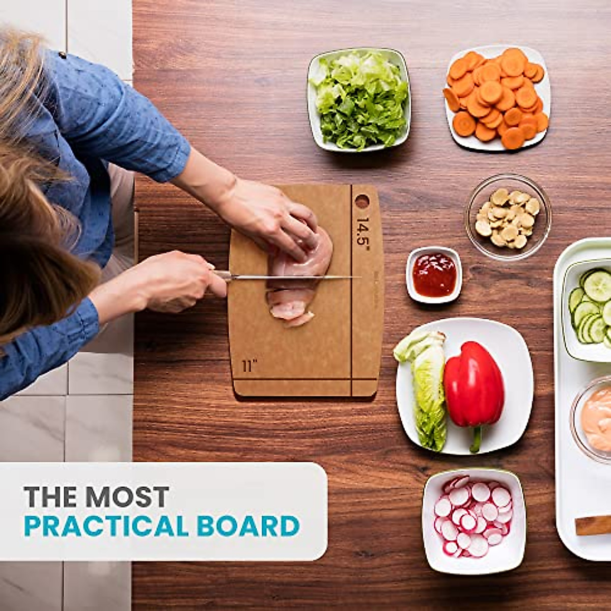 Wood Cutting Boards for Kitchen - Composite Wooden Fiber Cutting Board, Dishwasher Safe Chopping Board - Thin and Lightweight Meat Cutting Board - Large Cutting Board 14.5 x 11 in (Natural)