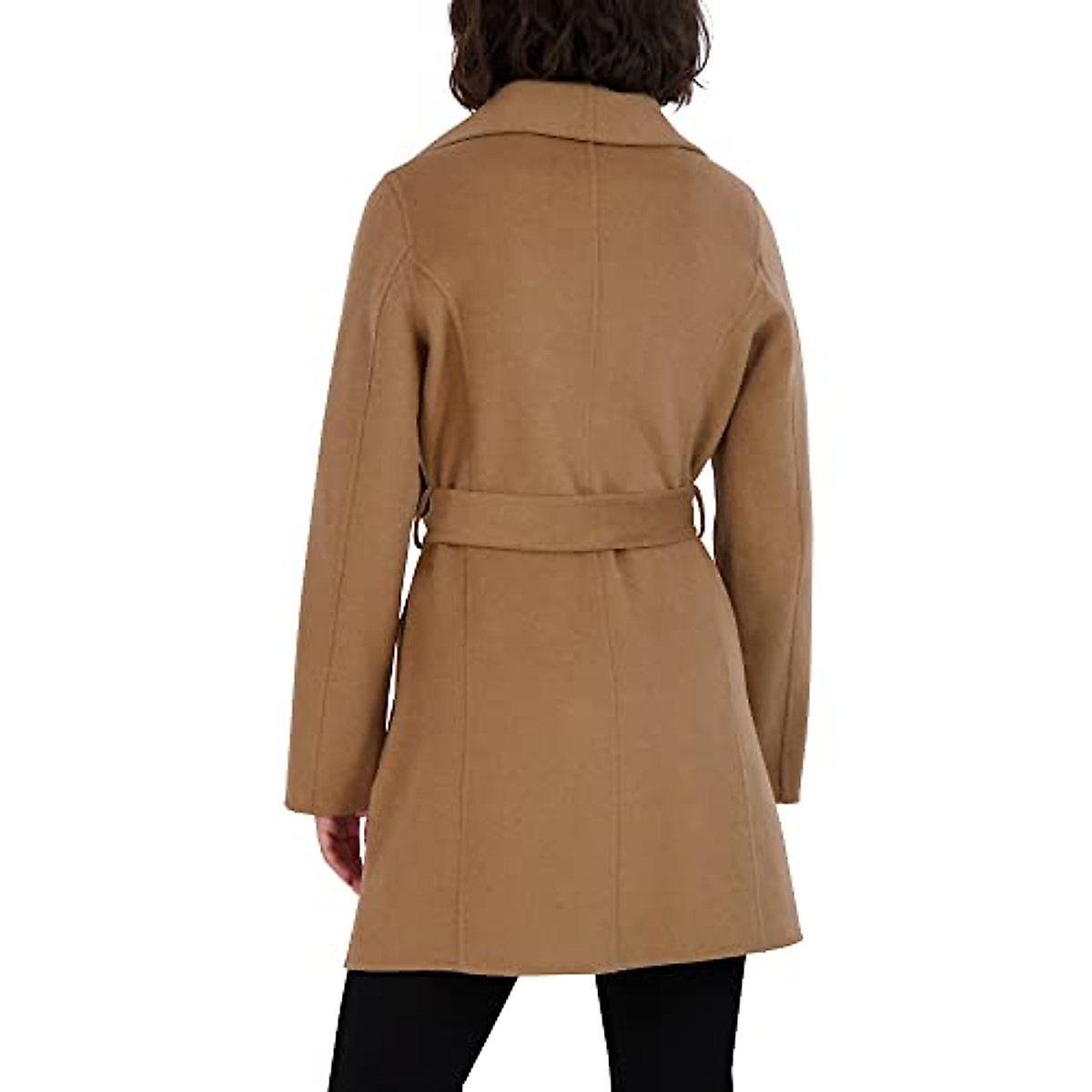Tahari Women's Ella Lightweight Double Face Wool Wrap Coat with Tie Belt, Solid Camel, Medium