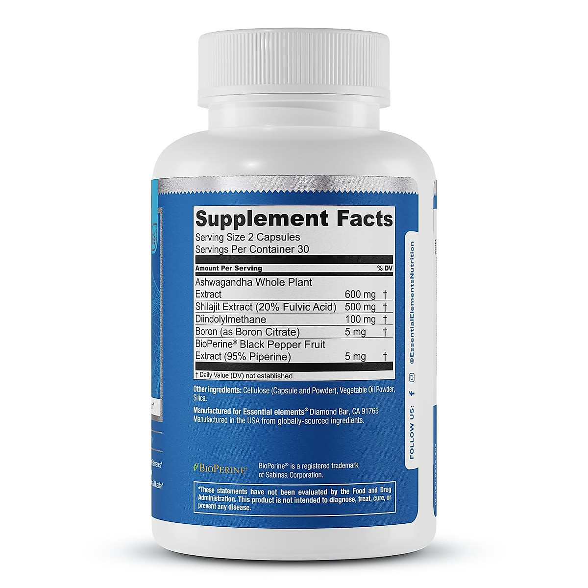 Essential Elements Male Health Supplement - Muscle Support & T-Health with DIM, Ashwagandha, Shilajit, More | T-Hero 60 Vegan Capsules (2-Pack)