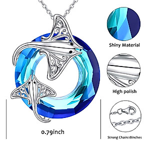 Ladytree Stingray Necklaces for Stingray Lover Sterling Silver Manta Ray Blue Circle Crystal Necklace Ocean Animal Jewelry for Women Mother from Daughter Son