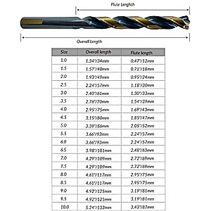 NordWolf 19-Piece Metric HSS M2 Fully Ground Twist Jobber Drill Bit Set, Multi-Drilling Edges Double Flute Tri-Flatted Shank Black Gold Finishing in Heavy Duty Injection Plastic Box, Sizes 1mm to 10mm