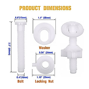 Jwodo Toilet Seat Screws, Universal Toilet Seat Hinge Bolts and Screws, with Plastic Toilet Seat Hinge Bolts, Nuts and Washers, Replacement Parts for Fixing Top Mount Toilet Seat Hinges (2 Packs)