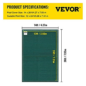 VEVOR Pool Safety Cover Fits 12x24ft Rectangle Underground Safety Pool Cover Green Mesh Solid Pool Safety Cover for Swimming Pool Winter Safety Cover