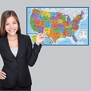 Laminated USA Map - 18" x 29" - Wall Chart Map of The United States of America - Made in The USA - Updated (Laminated, 18" x 29")
