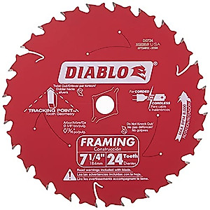 Diablo D0724A 7-1/4in 24T ATB Framing Saw Blade 5/8in & Diamond Knockout Arbor