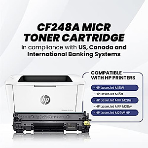 Ampro's CF248A MICR Compatible Toner Cartridge Replacement for HP CF248A 48A MICR or HP 48A for HP Laserjet M29W M15W, M15a, MFP M28a/MFP M28w - Prints 1000 Checks!
