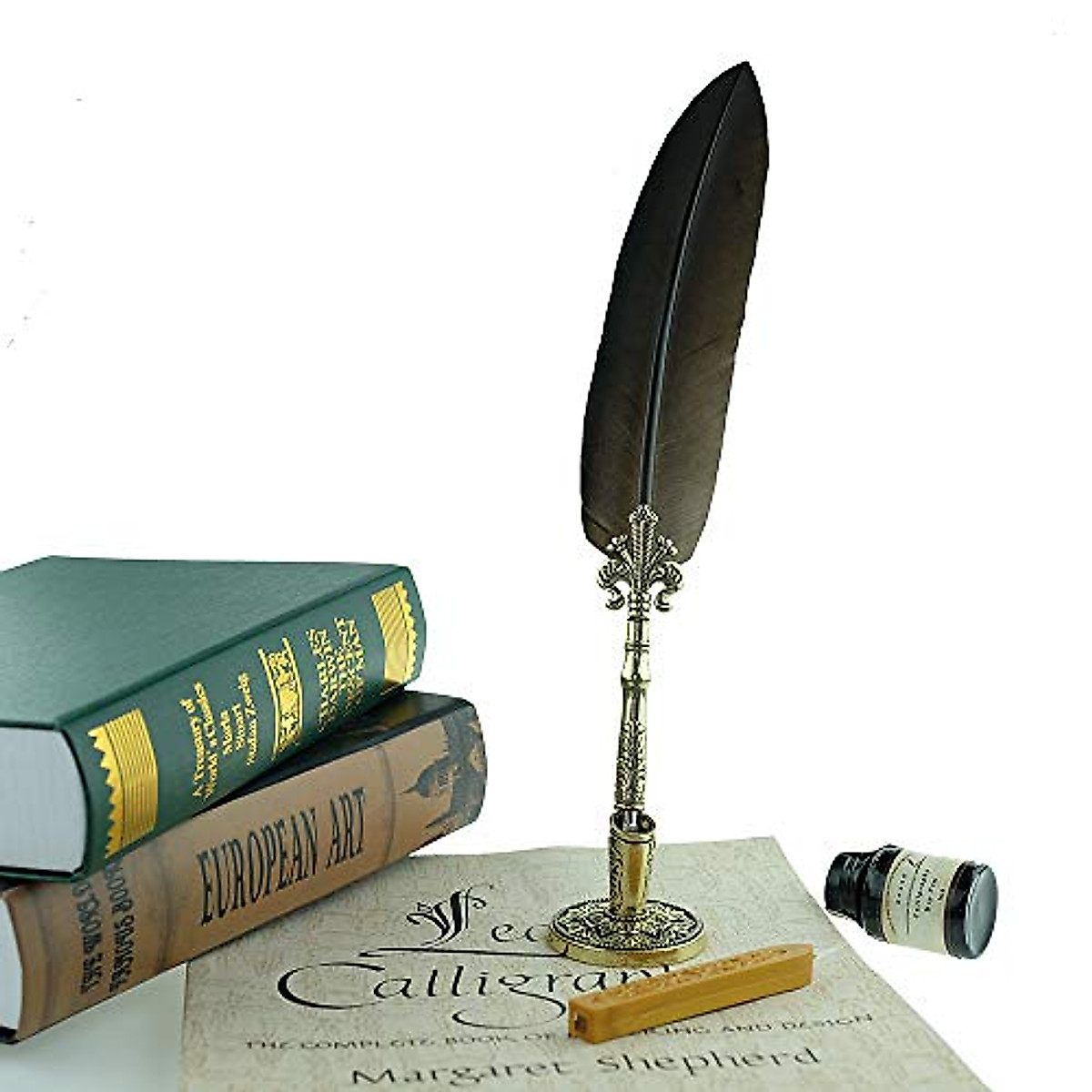 GC Quill Antique Feather Writing Quill Pen Gold Pen Stem Calligraphy Pen Set 100% Quality Guarantee