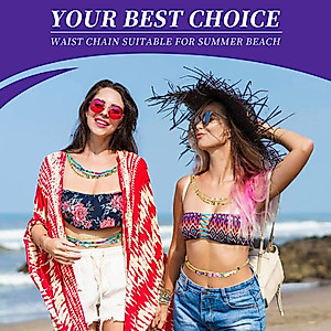 10PCS Waist Beads for Women with crystals，Summer Belly Body Chain African Stretchy Waist Jewellery， Size 31"-37"