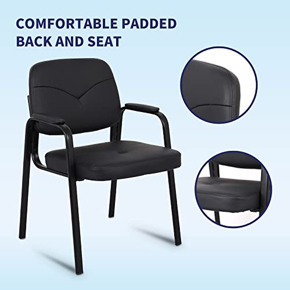 CLATINA Waiting Room Chair Reception Chair with Padded Arm Rest, Leather Office Desk Guest Chair for Lobby Conference Room, Black