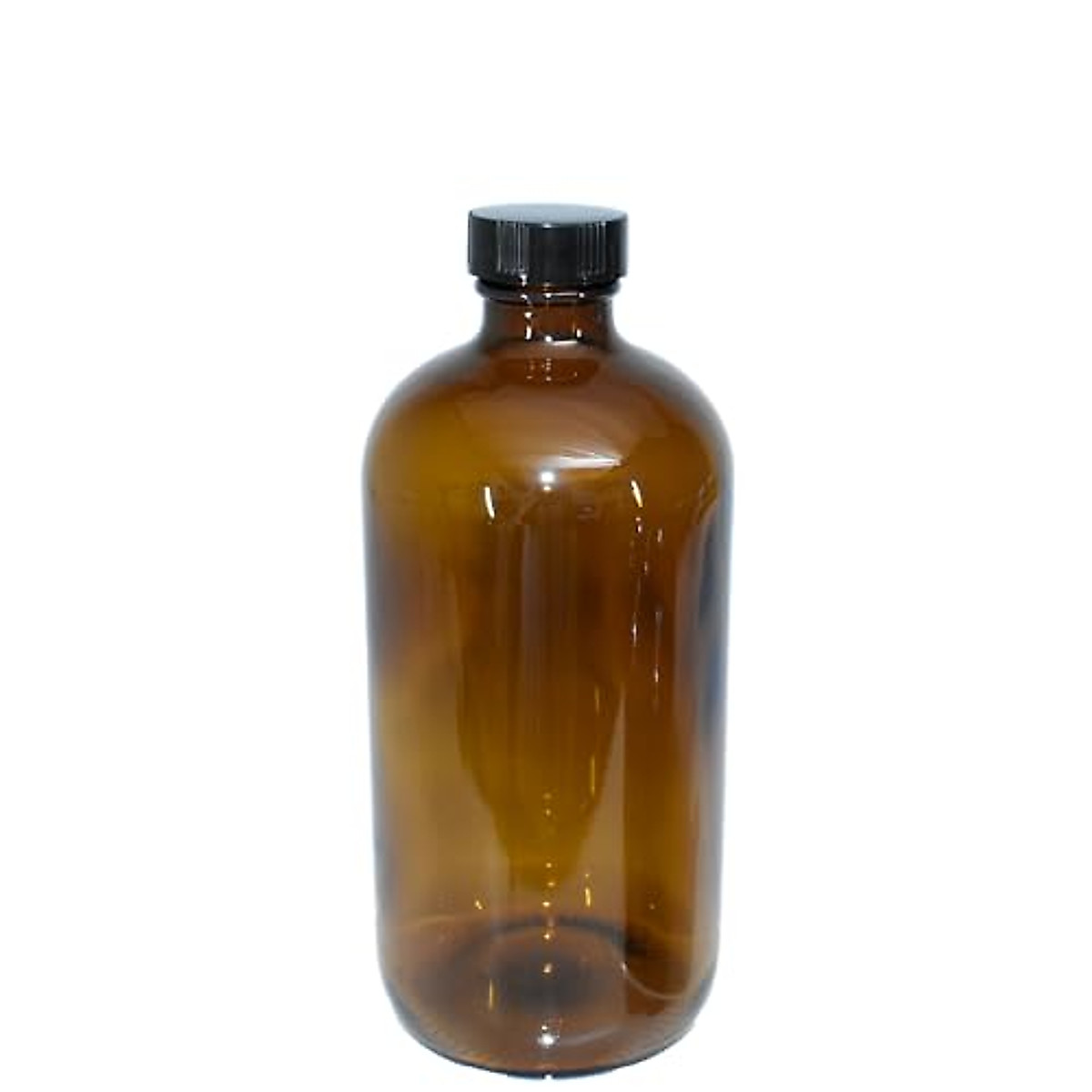 (12 Pack) GBO 16 oz. Amber Boston Round Glass with Black Poly Cone Cap