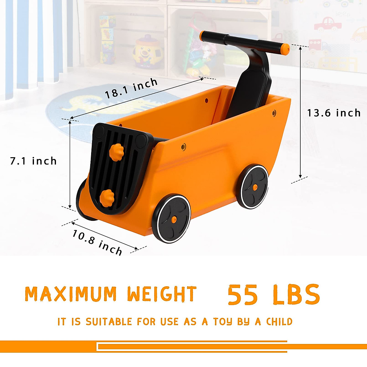 FITCO 3 in 1 Ride on Push Car for Ages Over 1 Years,Push-Pull Walker Gift Toy for Toddlers and Kids (Orange)