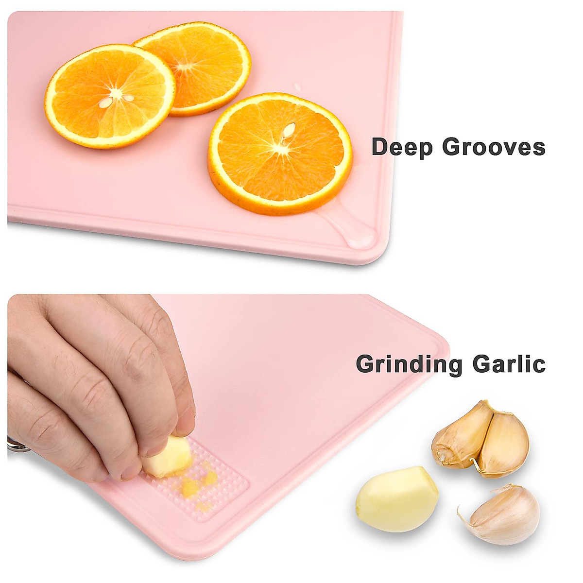 FIVETAS cutting boards for kitchen dishwasher safe,set of 3 with holder,plastic cutting boards with Easy-Grip Handles.GARLIC GRINDING AREA. BPA Free, Non-porous Non-Slip Feet