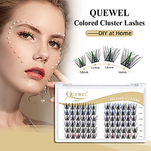 QUEWEL Cluster Lashes 72 Pcs Wide Stem C/D Curl 8-16mm Length DIY Eyelash Extension False Eyelashes Natural&Mega Styles