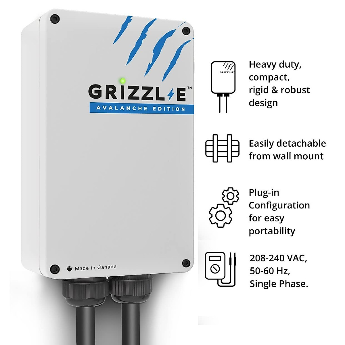Grizzl-E New Level 2 Smart EV Charger, 16/24/32/40 Amp, NEMA 06-50/14-50 Plug, 24 feet Premium, Indoor/Outdoor Car Charging Station (White, NEMA 06-50)