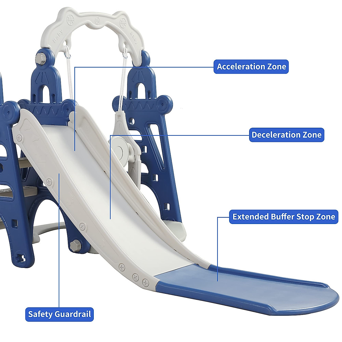 3-in-1 Kids Slide for Toddlers Age 1-3 Slide and Swing Set,Indoor Playground for Children,Freestanding Outdoor Slides with Basketball Hoop,Outside Climber Playhouses,Baby Climbing Toys Blue