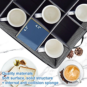 homyfort Mug and Cup Storage with Dividers - Hard Shell and Stackable China Storage Containers with Lid, Label and Handles, Holds 12 Coffee Mugs and Tea Cups (Dark Grey)