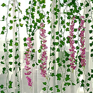 Mandy's 12pcs Fake Vines Artificial Ivy Leaves, Silk Ivy Garland Hanging Plants for Home Kitchen Wedding Wall Decor
