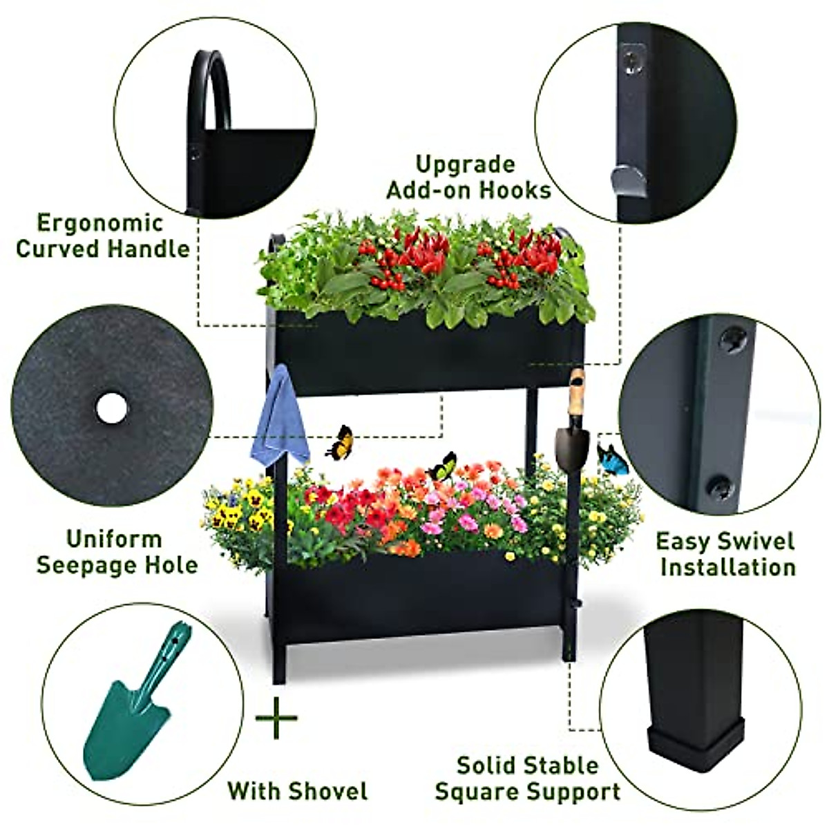 aboxoo Double Planter Raised Beds with Legs,Outdoor Metal Tall Planter Box Elevated Garden Bed for Vegetables Flower Herb Patio Backyard(22.6" L x 8.9" W x 31.5" H)