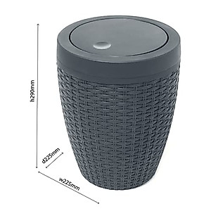 EEMKAY Addis Faux Rattan Round Swing Lid Bathroom Bin, Charcoal, 517488