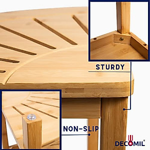 DECOMIL - Bamboo Corner Shower Bench, Bathroom Shower Stool with Storage | Nonslip Feet & Waterproof Bench | Perfect for Bath , Spa and Home Décor