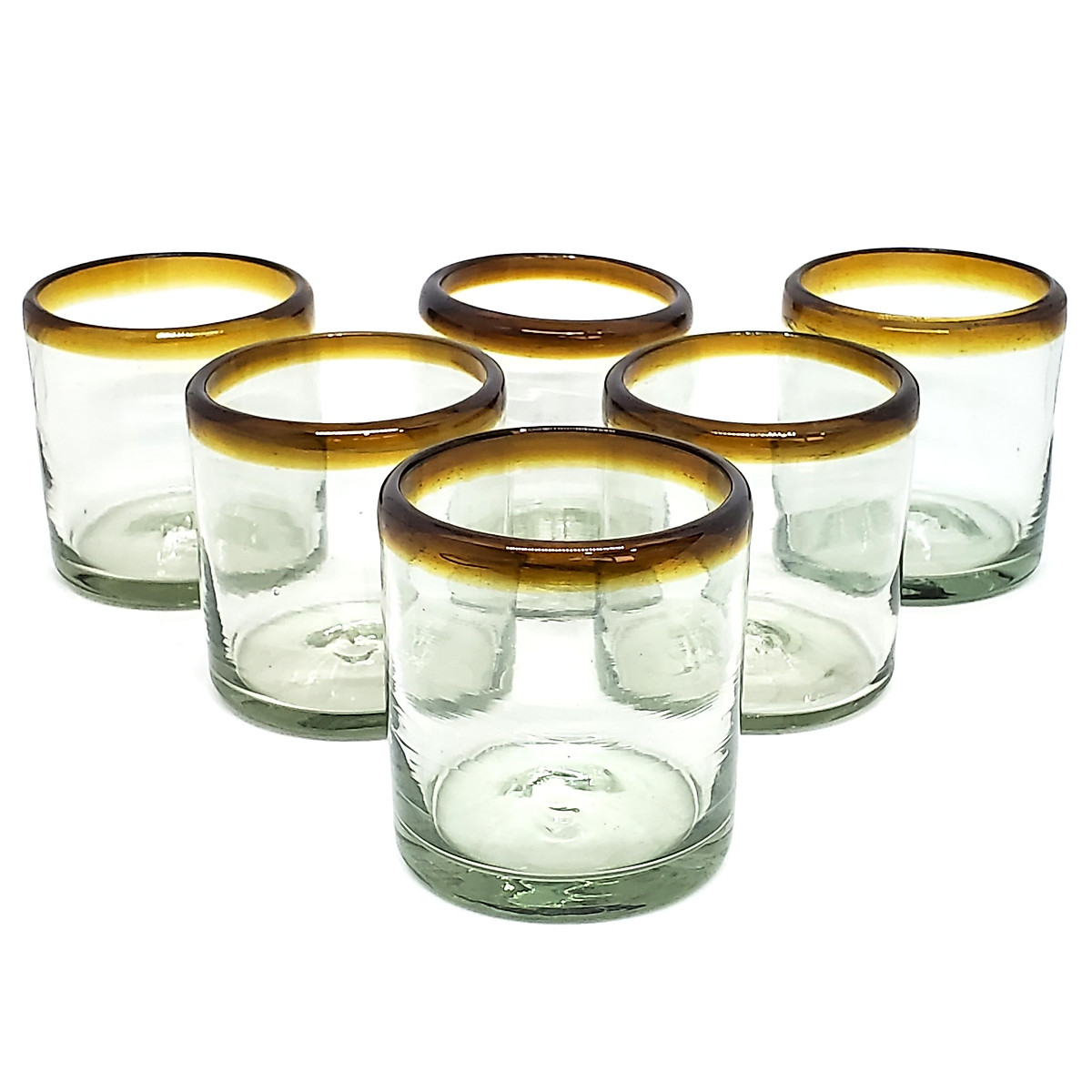Amber Rim 8 oz DOF Rock Glasses (set of 6), Recycled Glass, Lead-free, Toxin-Free (DOF Rocks)